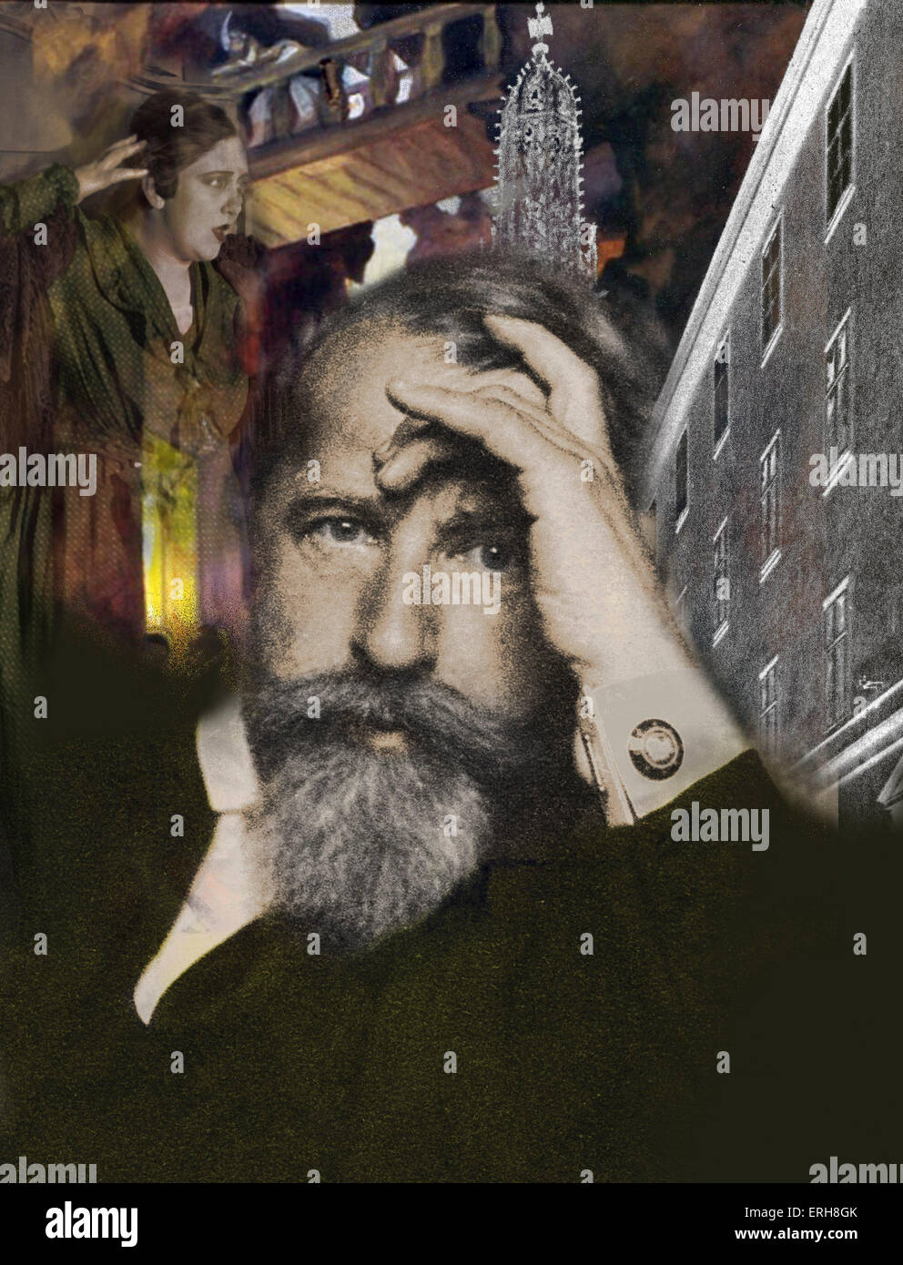 Arthur Schnitzler, Collage and graphic compilation of Austrian playwright, 1862-1931. Wrote 'La ...
