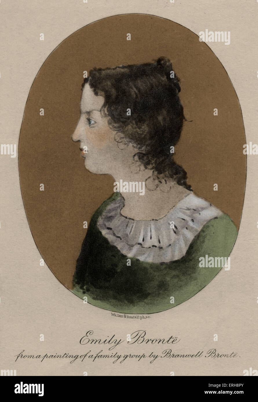 Emily Brontë. Caption reads: 'From a painting of a family group by ...