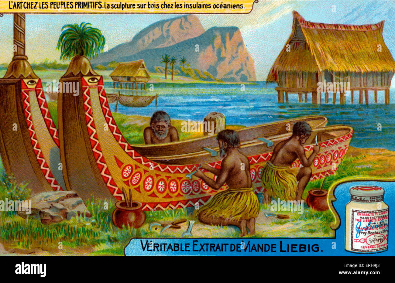 Pacific Island wood carving. Carving designs into boats. Illustration ...