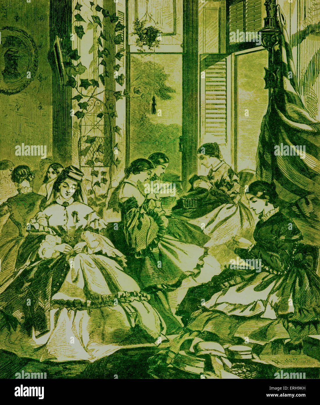 Home front in American Civil War. Women pictured sewing uniforms for ...