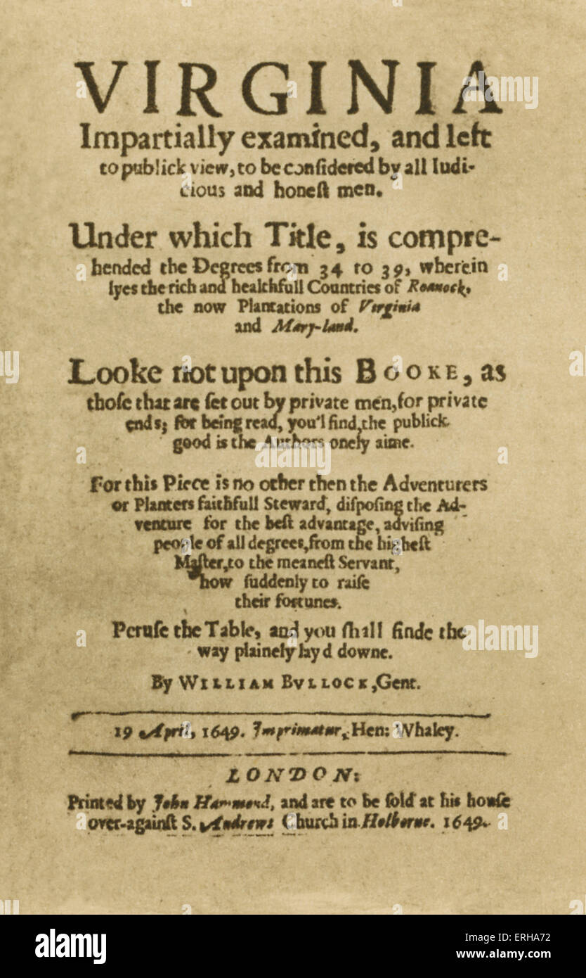 Title page: 'Virginia, Impartially Examined, and left to publick view ...