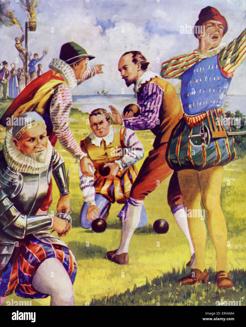 Francis Drake (1540-1596) playing bowls before the Spanish Armada ...