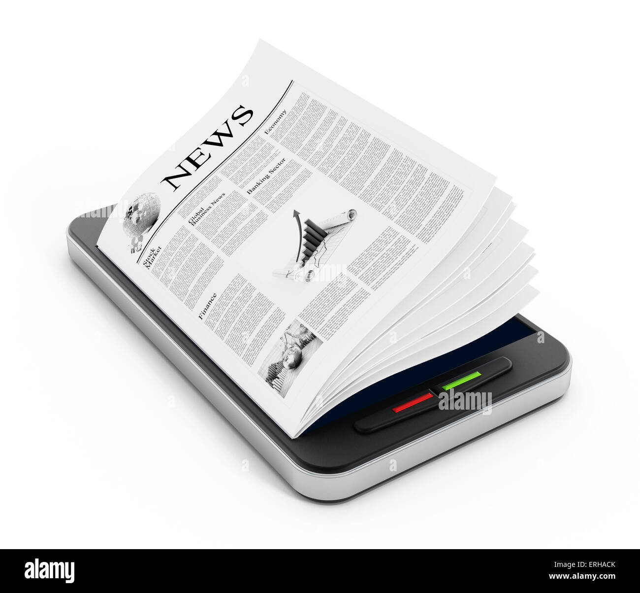 Newspaper pages on smartphone isolated on white Stock Photo - Alamy