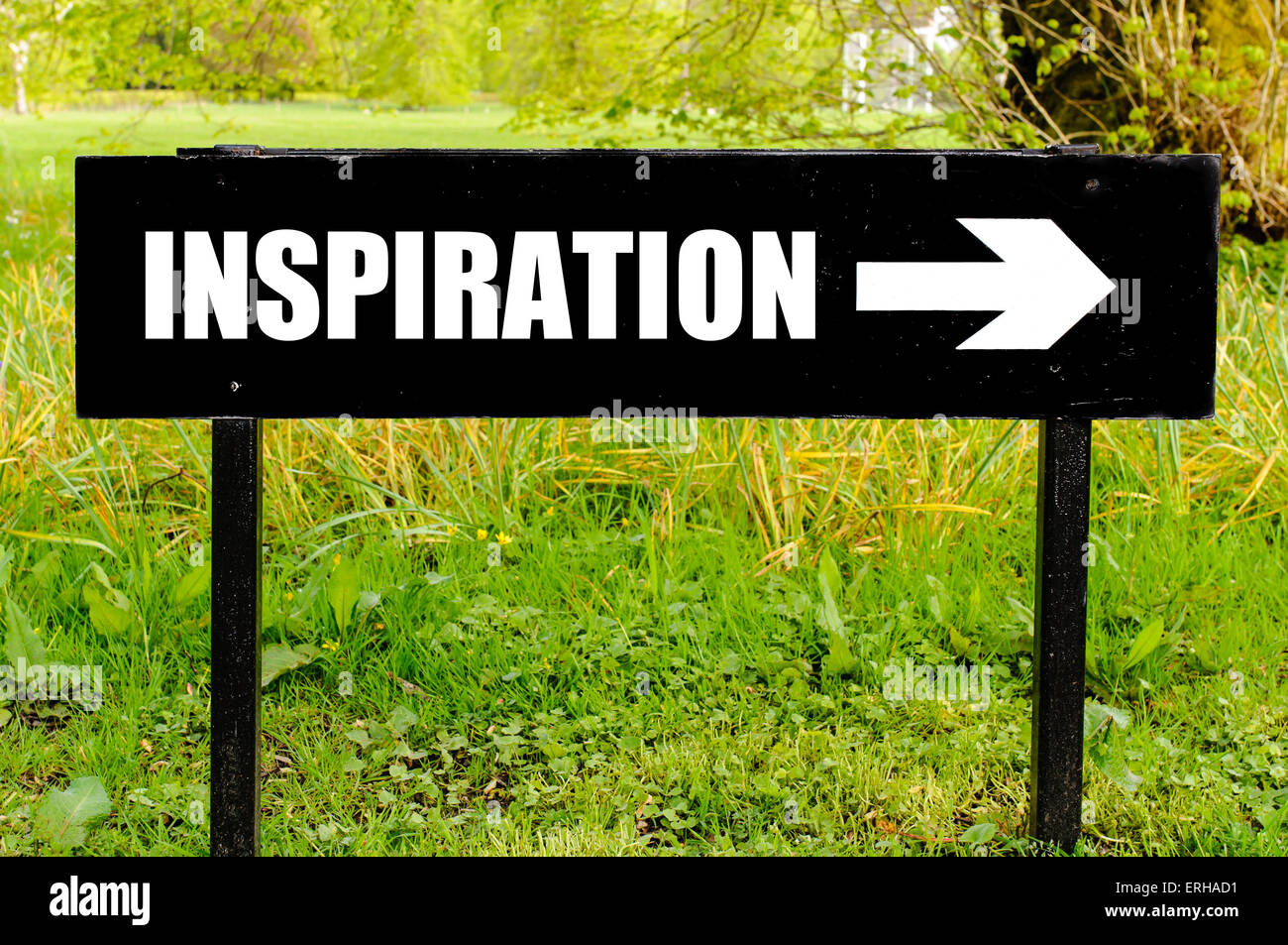 INSPIRATION written on directional black metal sign with arrow pointing ...