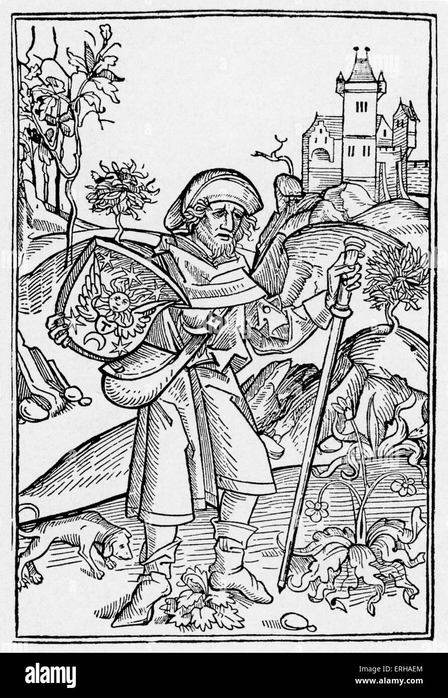 Jean Gerson as a pilgrim - from wood engraving taken from his works ...