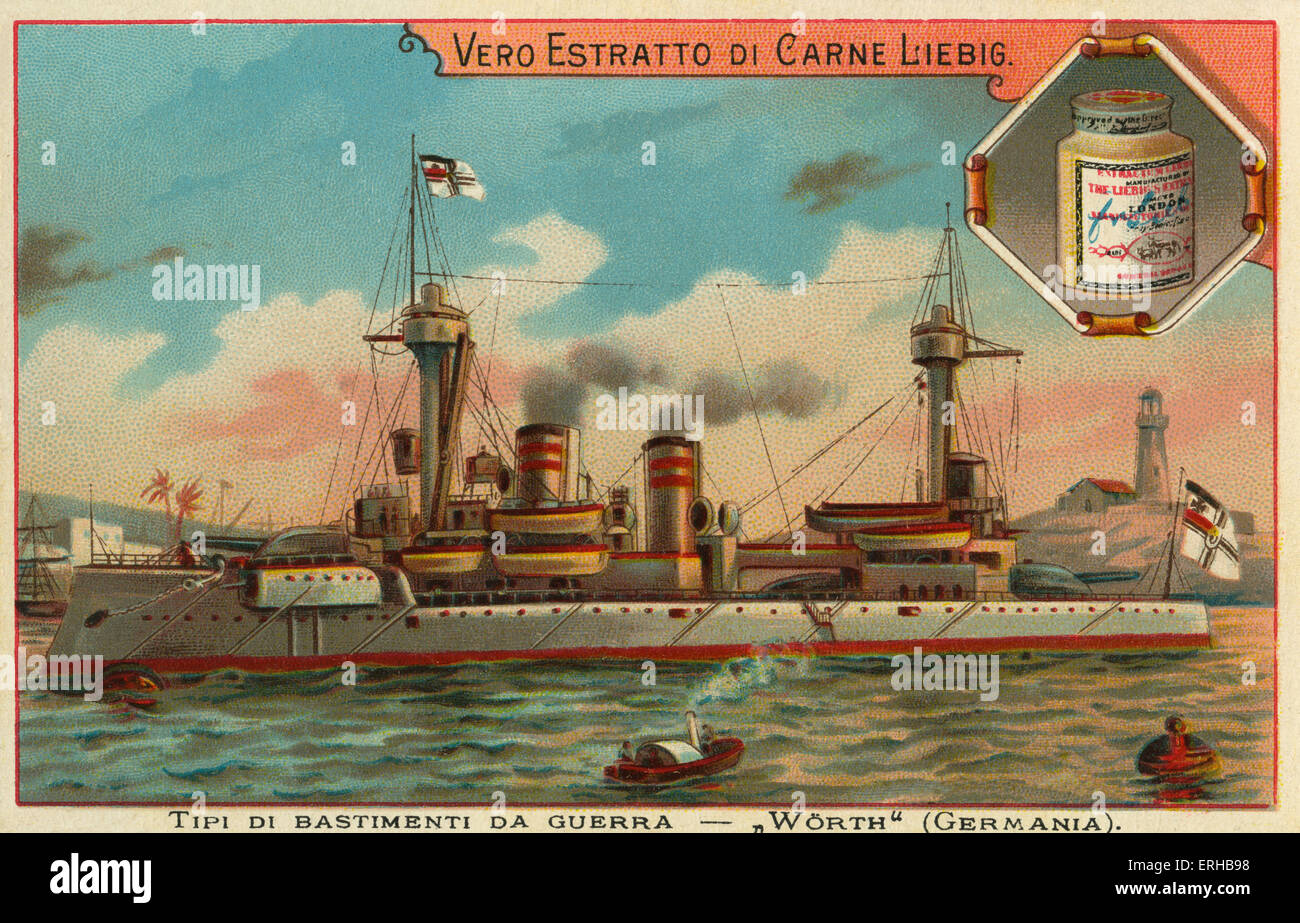 A German war ship - 'Worth' . Liebig card, War Ships, 1897 Stock Photo ...