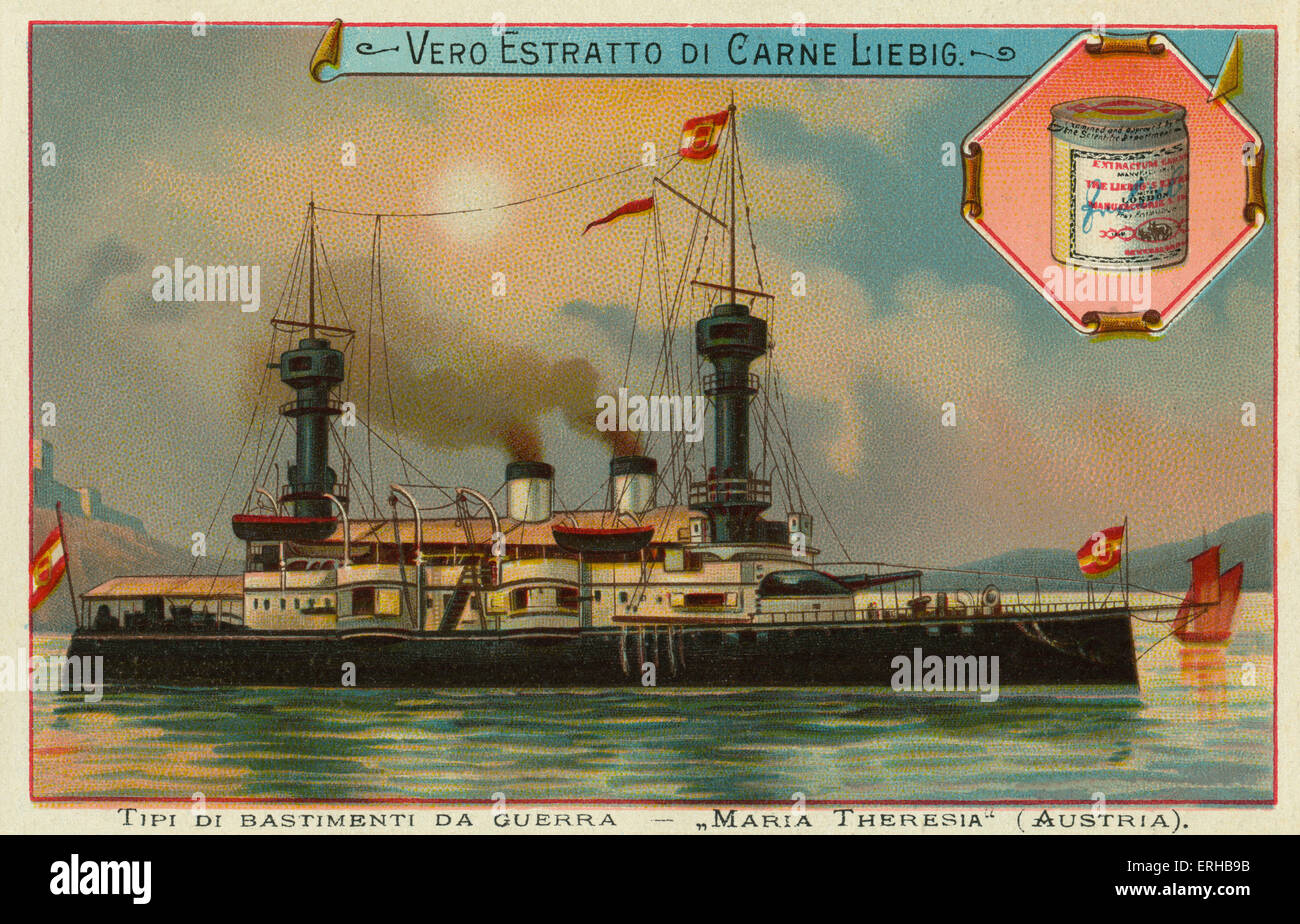 AnAustrian war ship - 'Maria Theresiar'. Liebig card, War Ships, 1897 ...