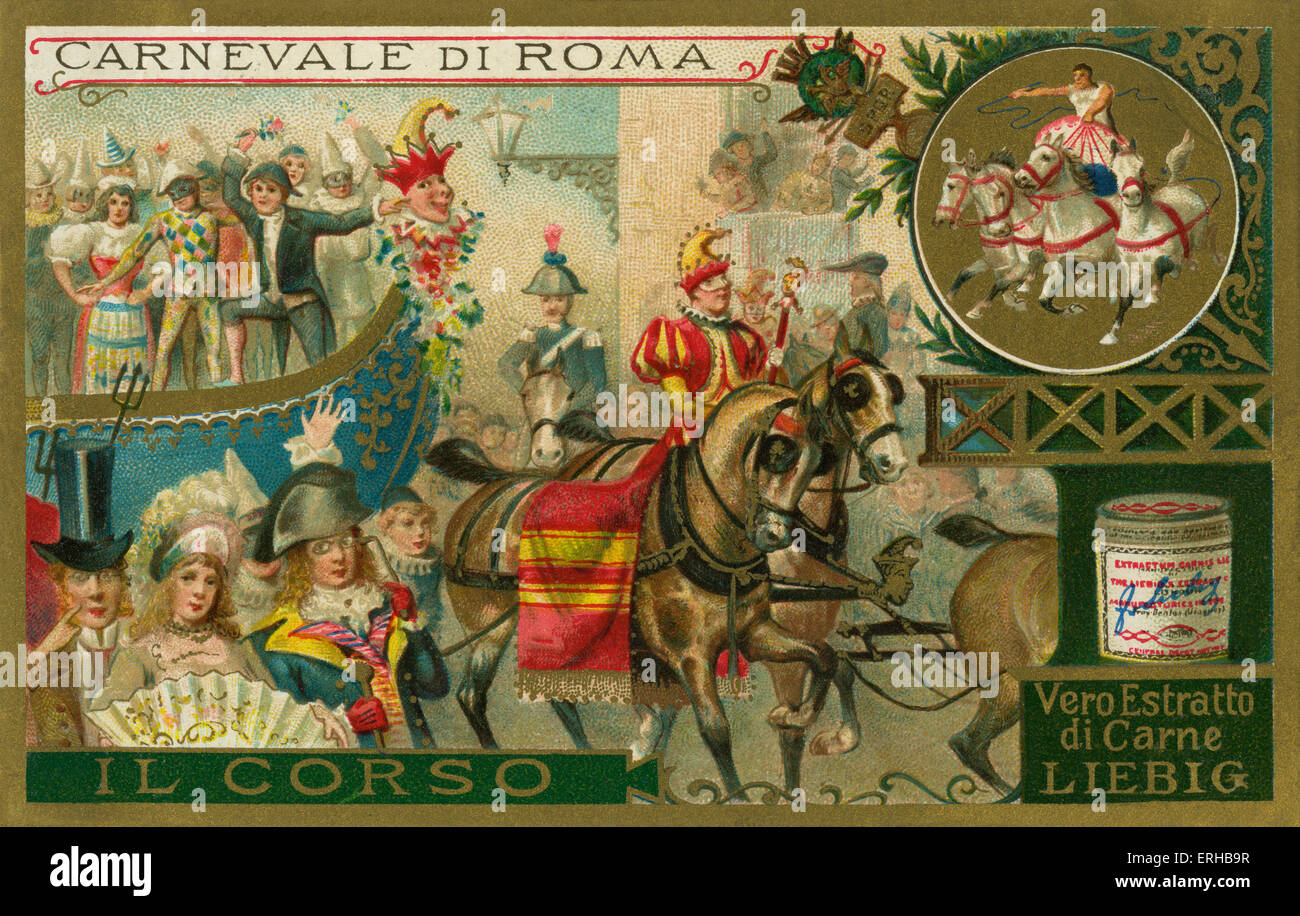 Carnival procession, Rome. Liebig card, Carnival in Rome, 1897 Stock ...