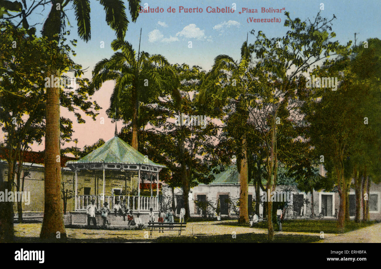 Puerto Cabello, Bolivar Square, Bogota, Venezuela. Colourised photo ... Puerto Cabello, Bolivar Square, Bogota, Venezuela. Colourised photo ...