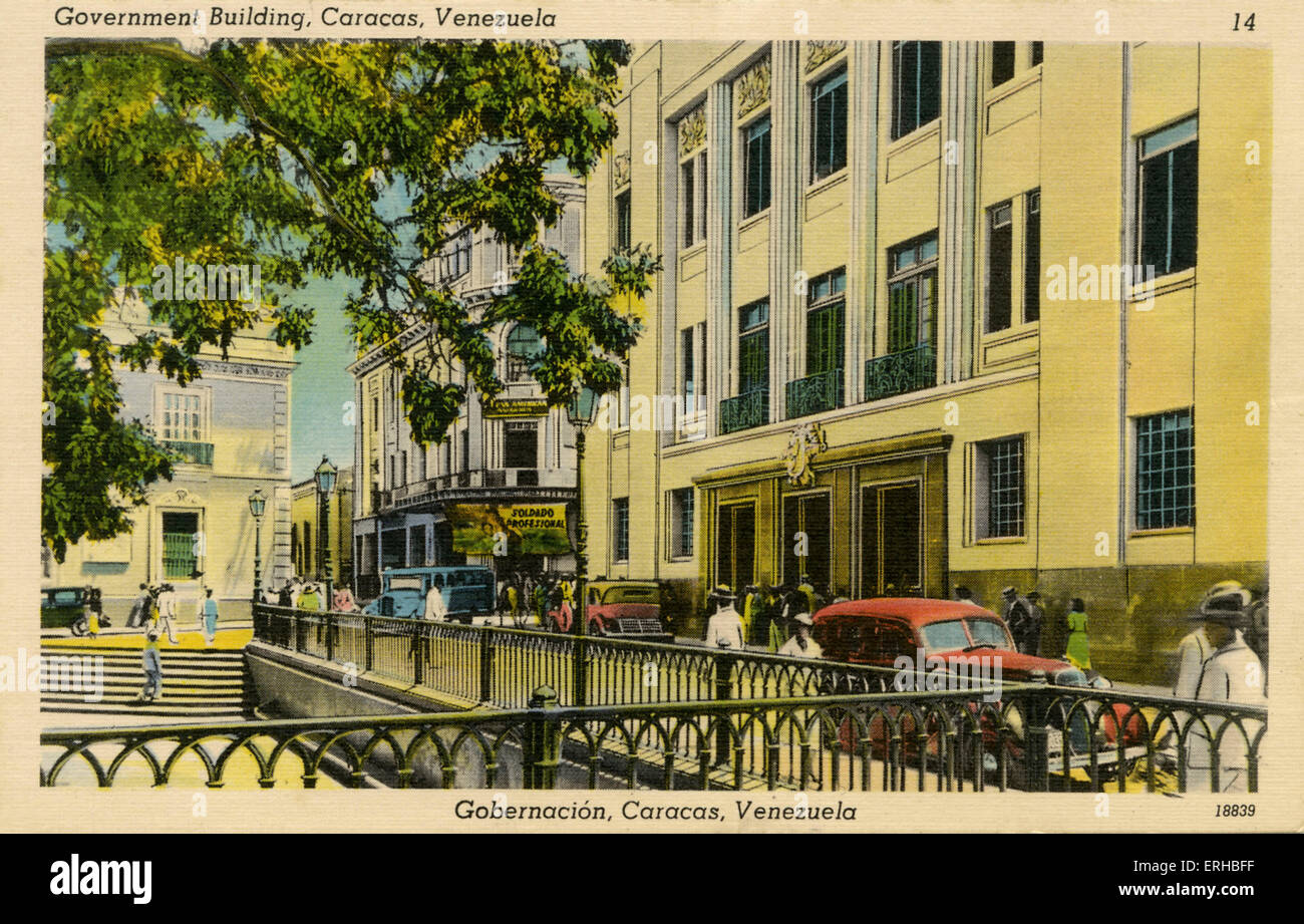 Gobernacion, Caracas, Venezuela. Government building. Colourised ...