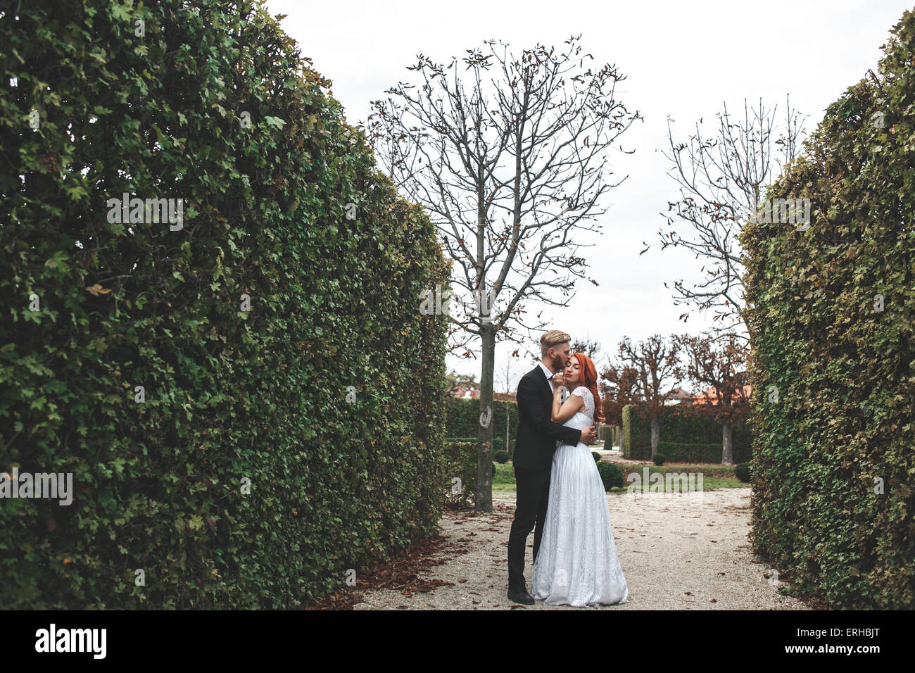 Wedding couple on a walk Stock Photo - Alamy