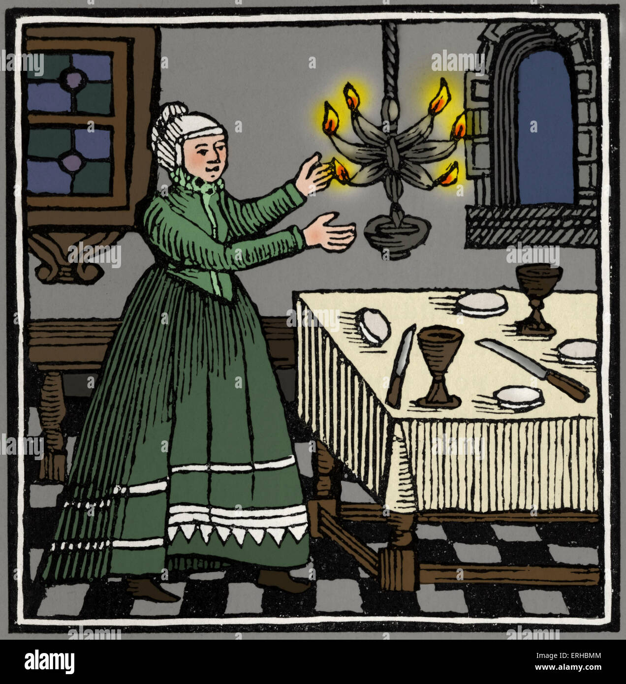 Jewish woman lighting the Sabbath lights Drawing from 1695 Amsterdam ...
