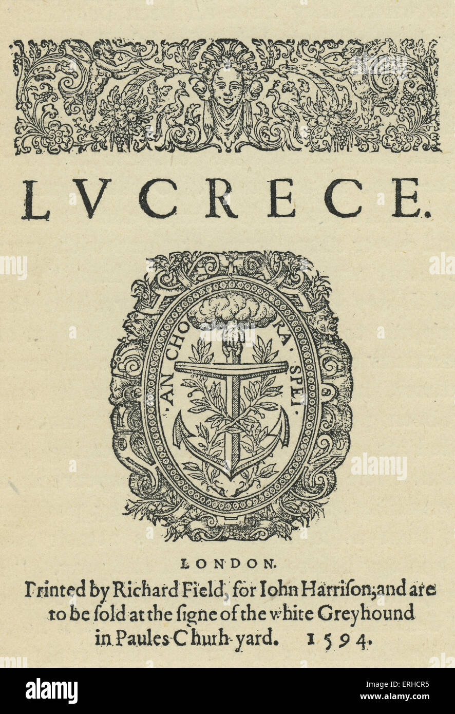Title page of the first edition of 'Lucrece' / 'The Rape of Lucrece ...