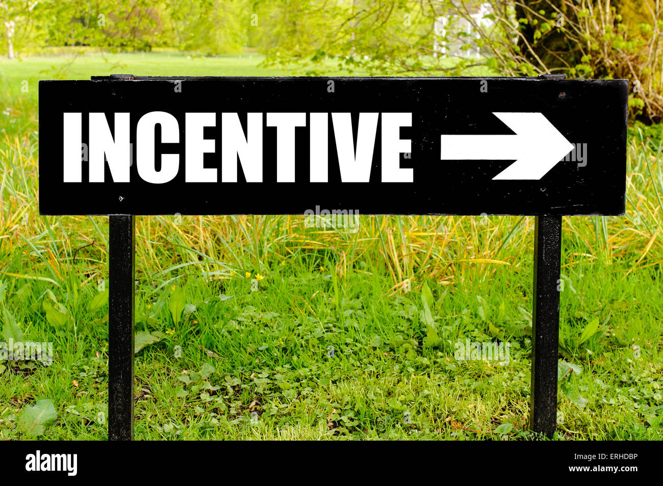 INCENTIVE written on directional black metal sign with arrow pointing ...