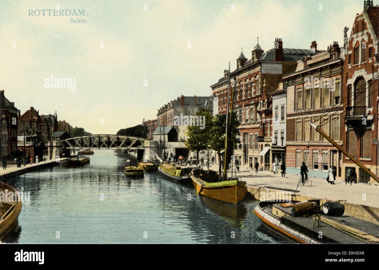 Rotterdam canal with boats schie, Postcard Stock Photo - Alamy