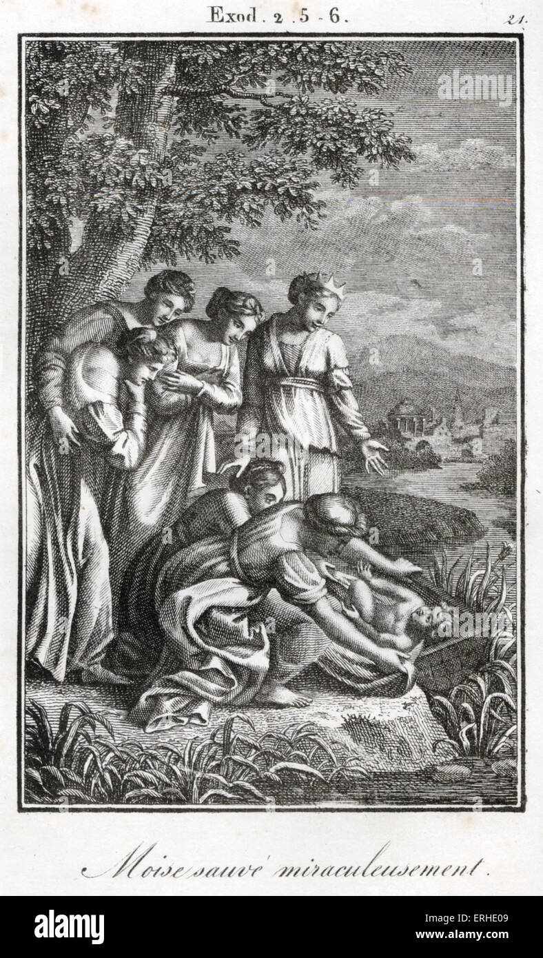 Bible, Moses is placed in a cradle in the bulrushes / bull rushes so ...