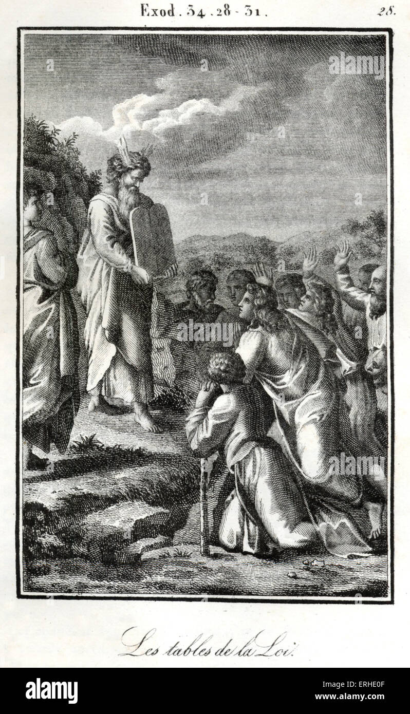 Bible, Moses showing the two tablets with the ten commandments on to ...