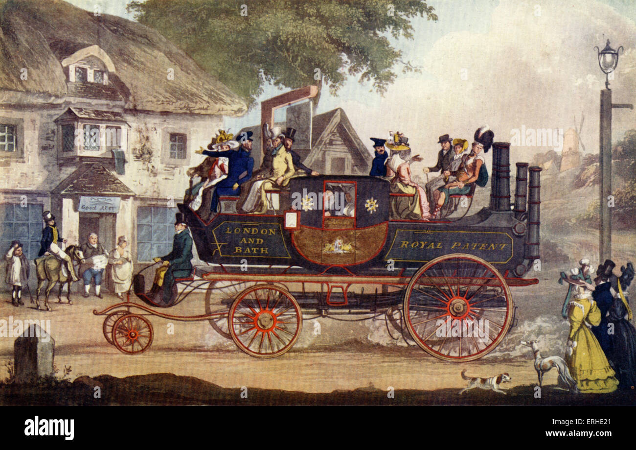The New Steam Carriage - English scene showing one of first mid-19th ...