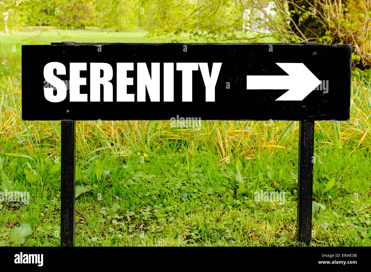 SERENITY written on directional black metal sign with arrow pointing to ...