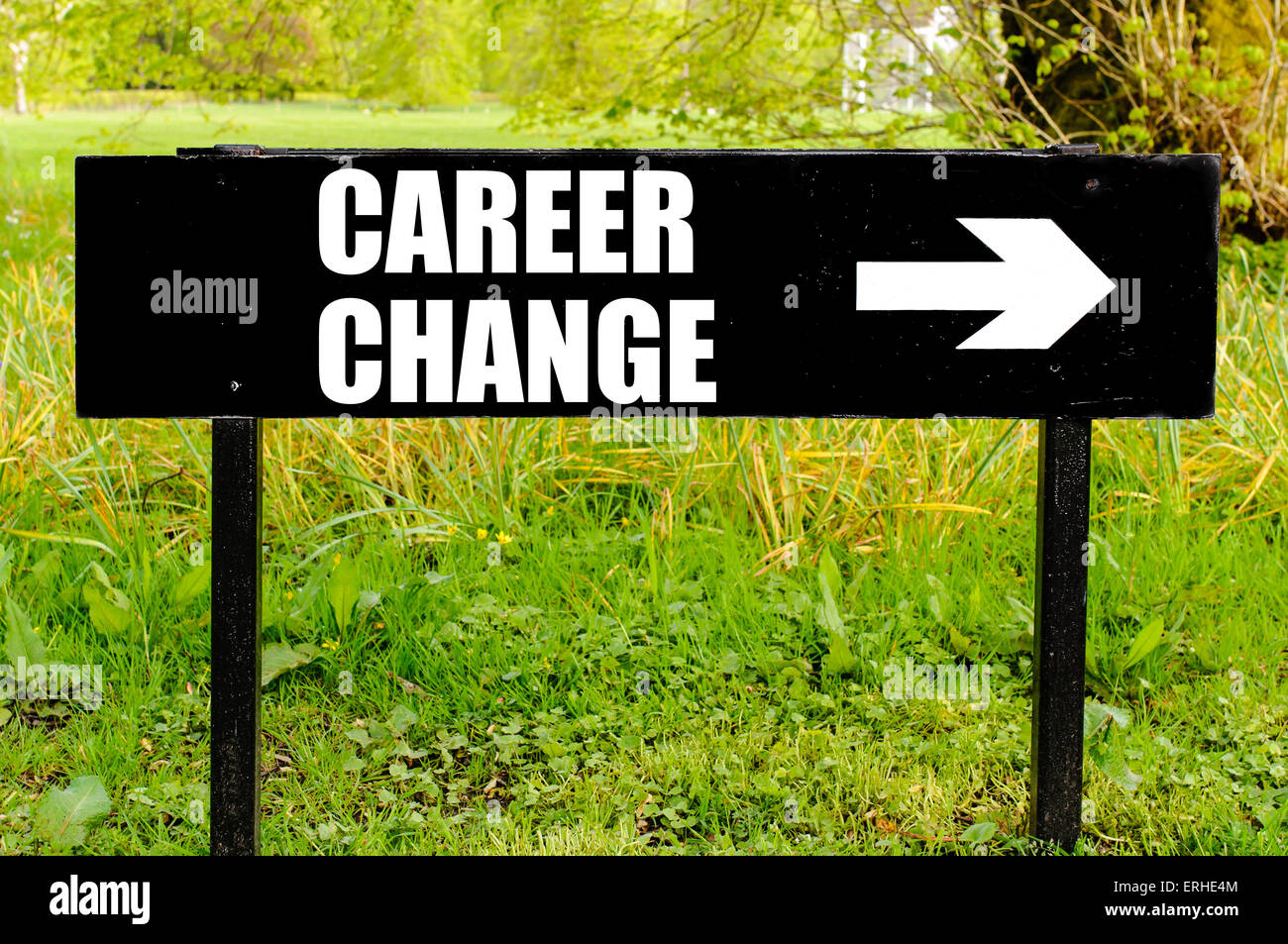 CAREER CHANGE written on directional black metal sign with arrow ...