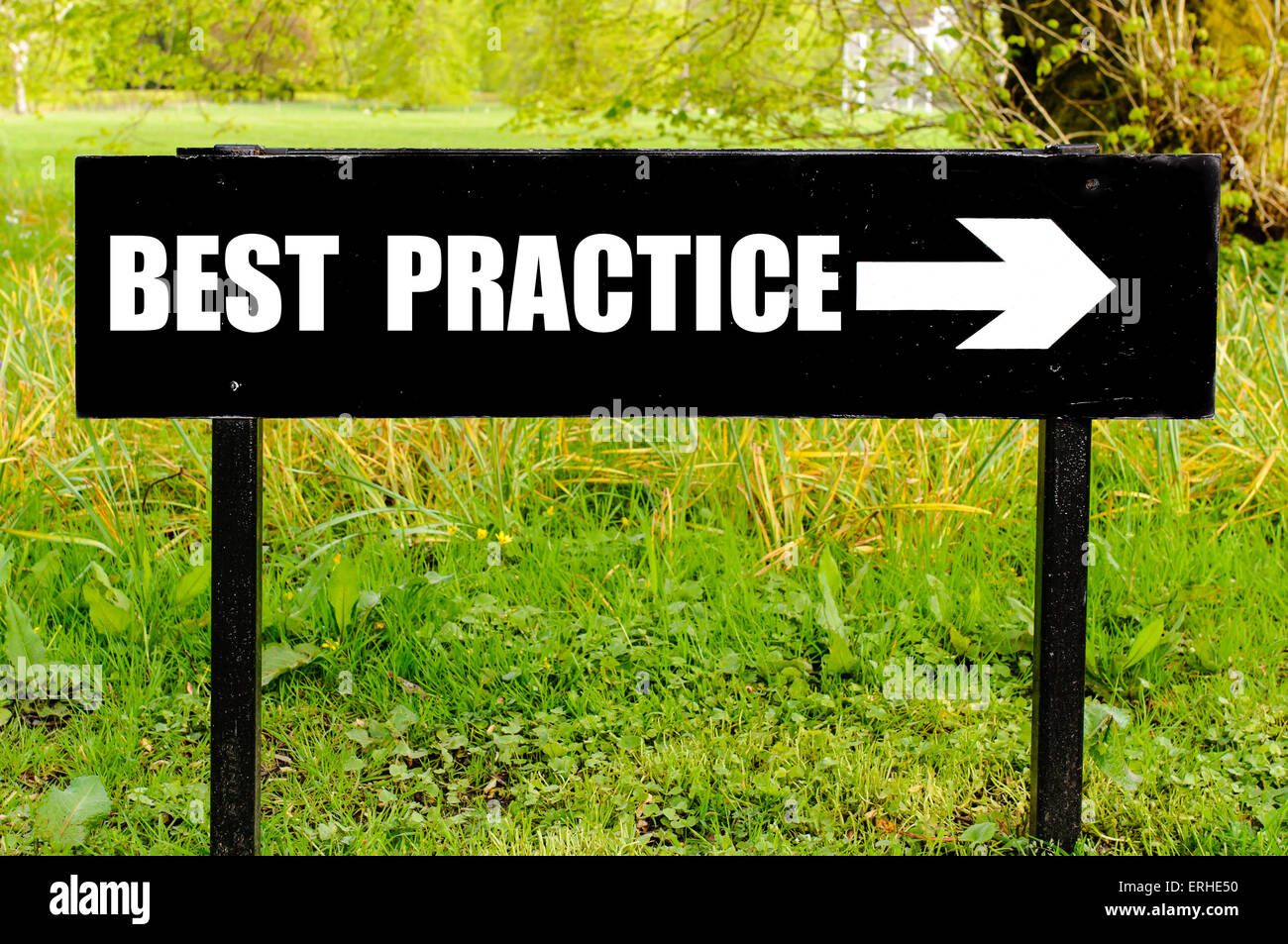 BEST PRACTICE written on directional black metal sign with arrow ...