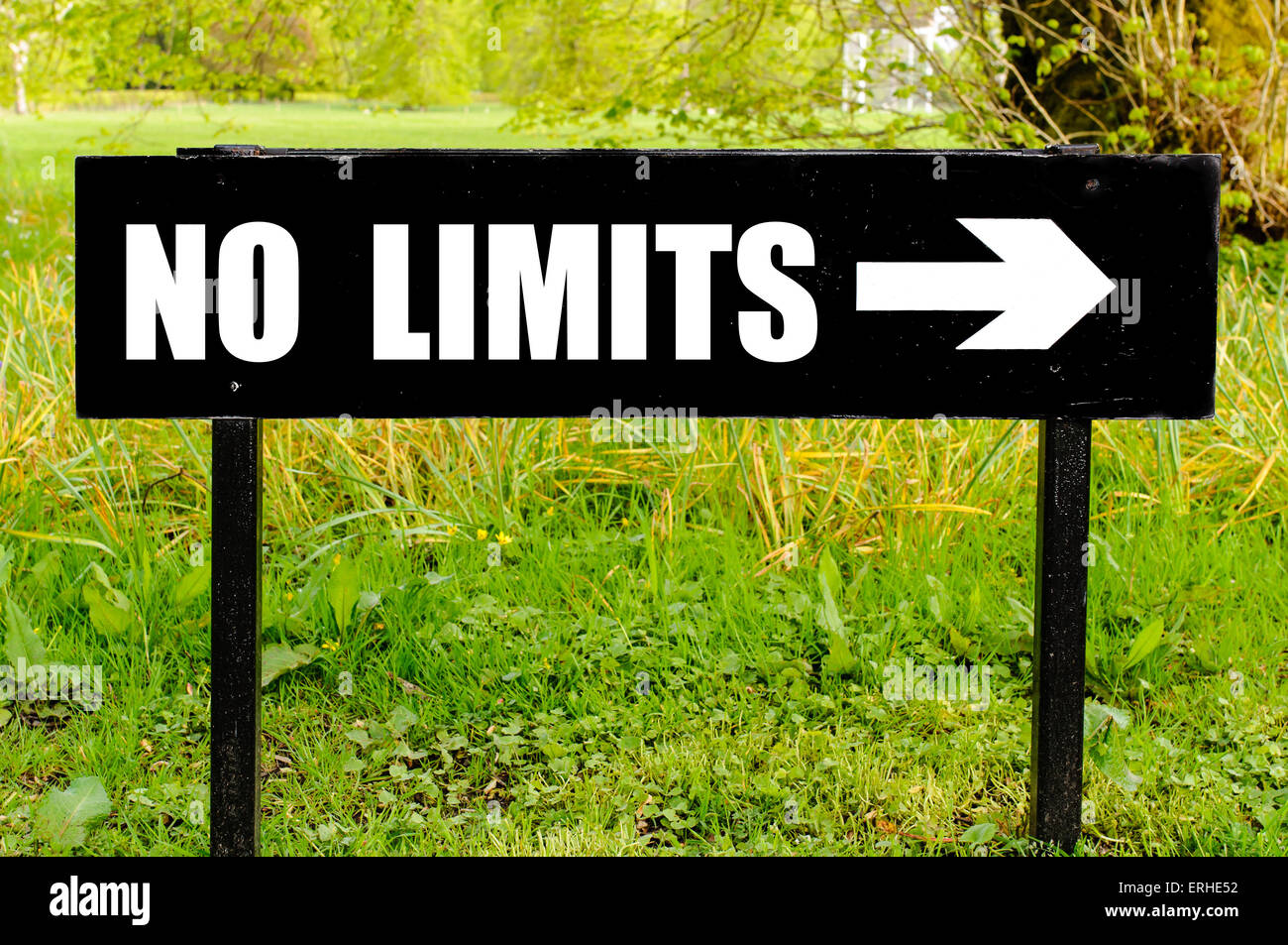 NO LIMITS written on directional black metal sign with arrow pointing ...