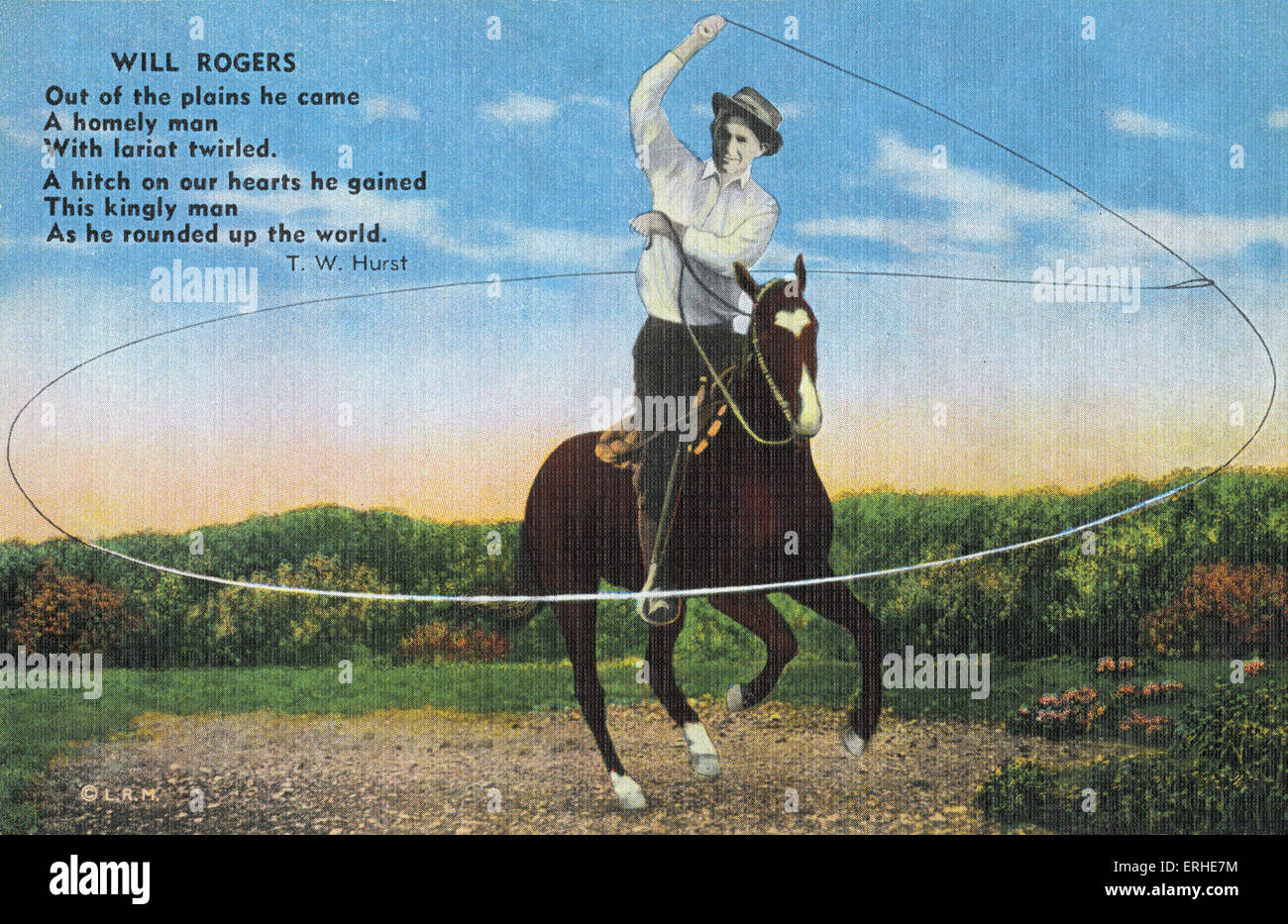 Will Rogers, riding horse and throwing lasso. American cowboy humorist and entertainer, actor ...