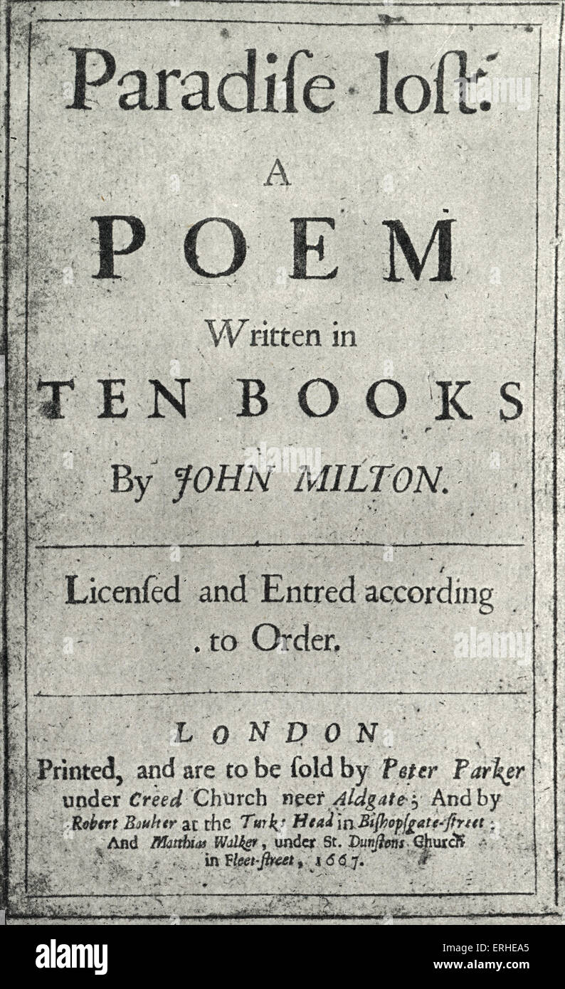 John Milton - title page for ' Paradise Lost ' first edition published ...