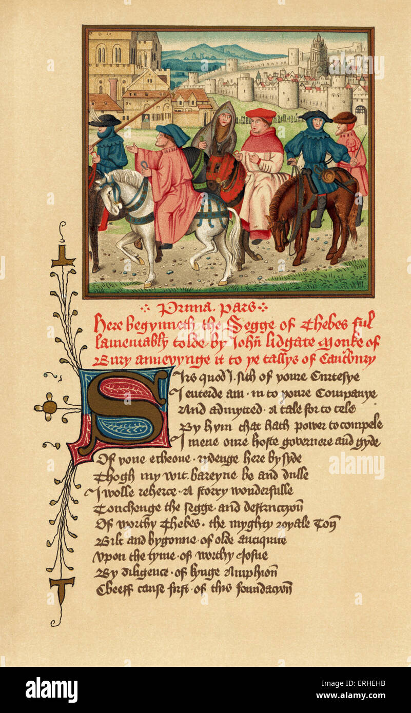 Canterbury pilgrims portrait - illuminated manuscript Geoffrey Chaucer ...
