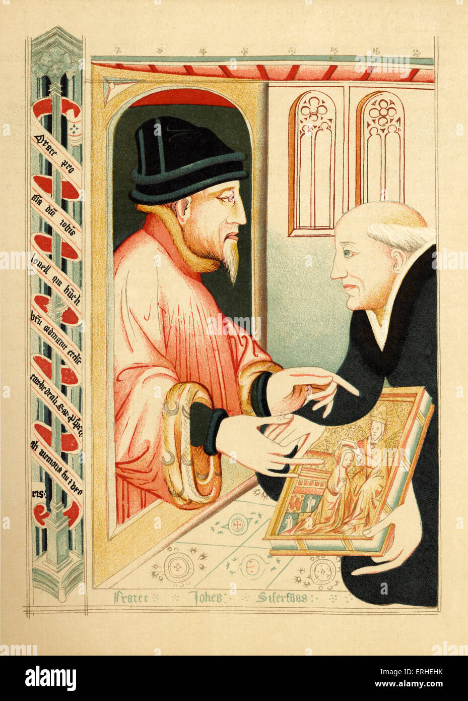 Illuminator presenting manuscript to patron History of book production ...