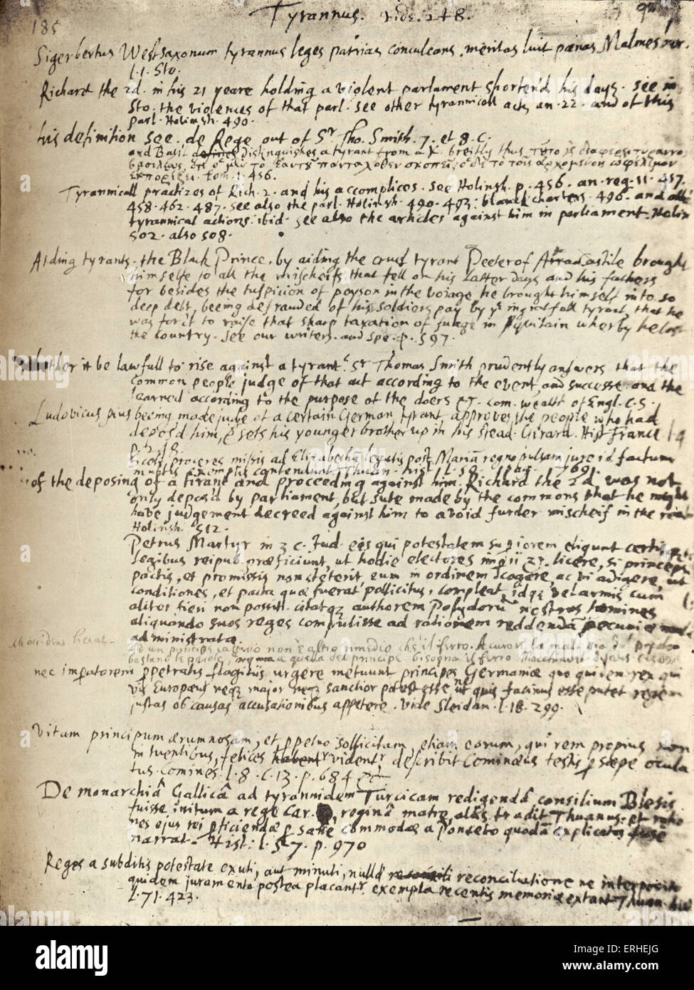 John Milton - fascimile of page from Commonplace Book of English poet ...