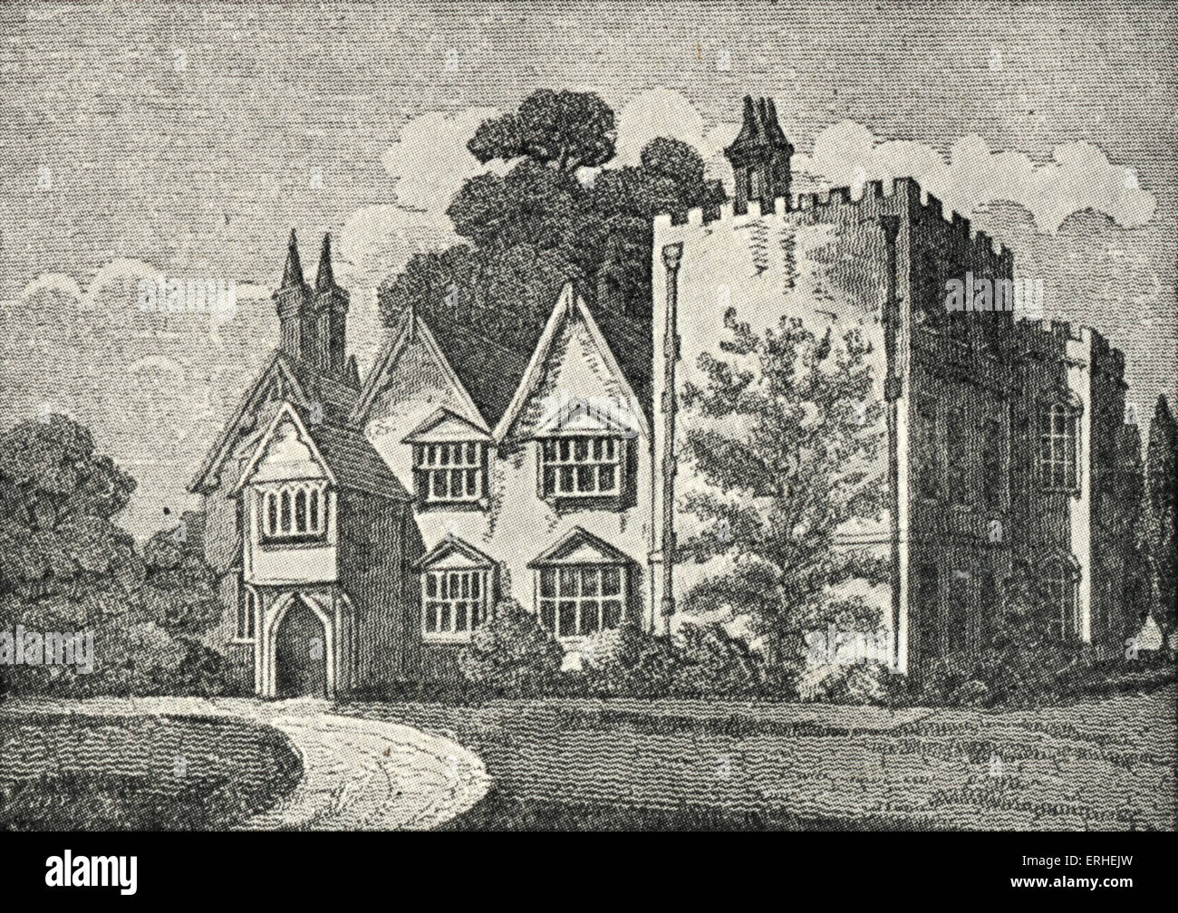 Oates, the residence of John Locke - engraving. English philosopher ...