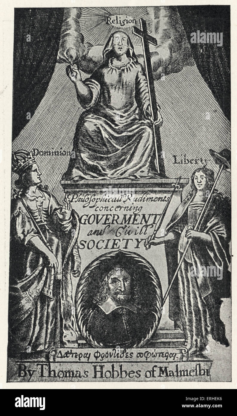 Thomas Hobbes . Title page of ' De Cive ' 1647 with author's portrait. English moral and ...