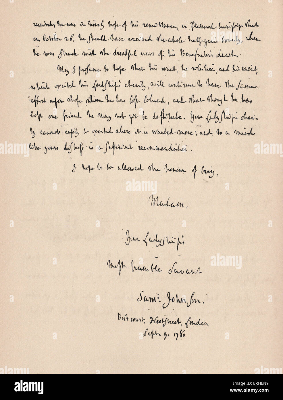 Samuel Johnson - letter with signature. Dated 9 September 1780. English ...