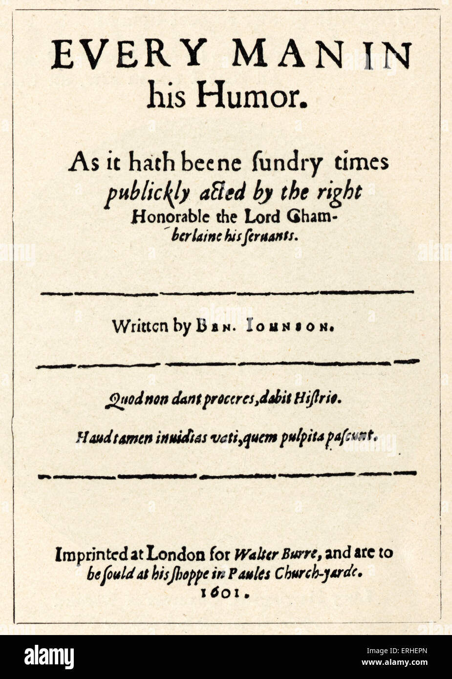 Ben Jonson - English playwright, poet, actor - title page of 'Every Man ...