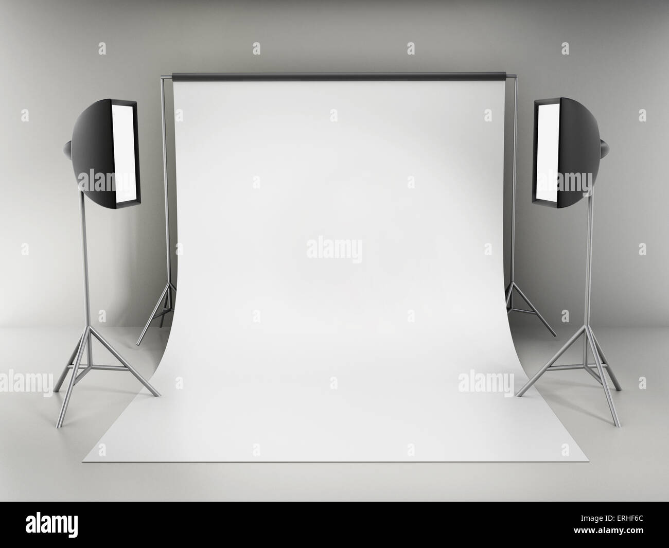 Photography studio with lighting equipment and white curtain Stock ...