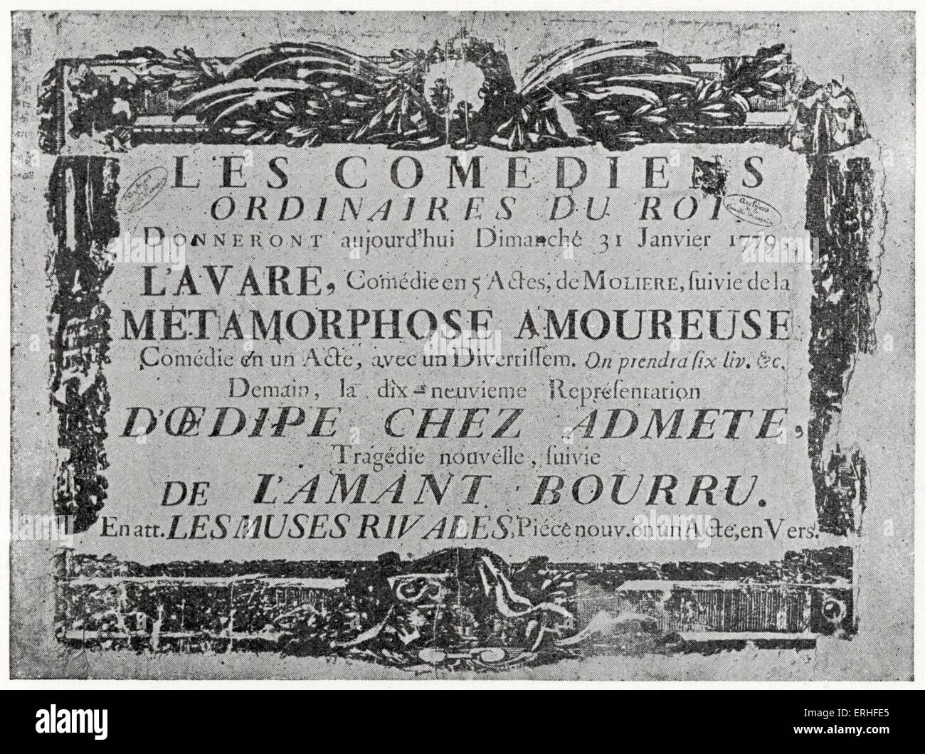 Original poster for theatrical productions of Molière's plays on 31 ...