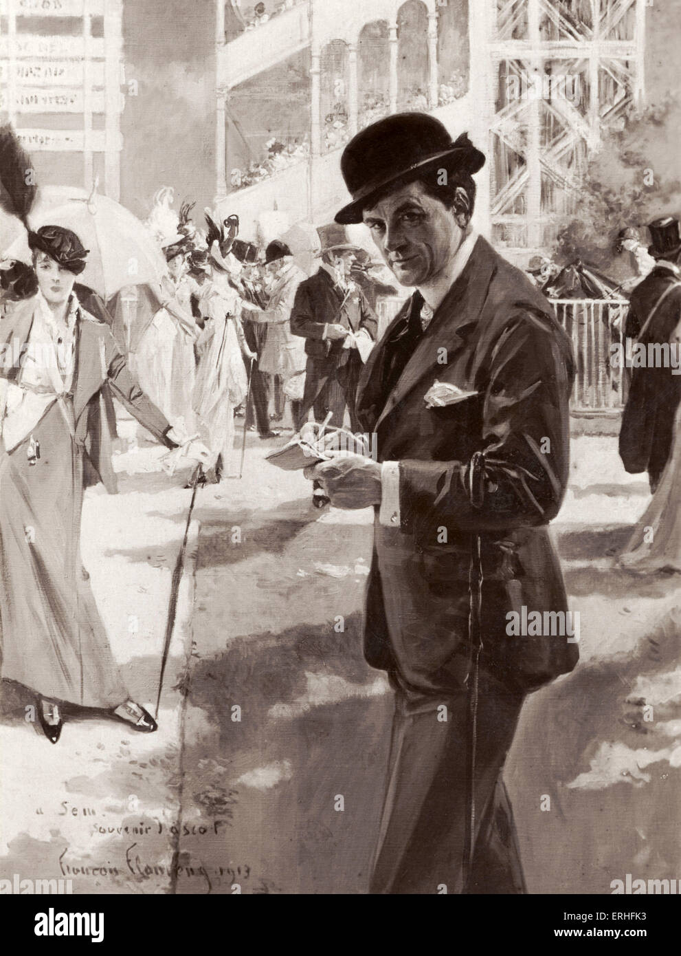 Sem (Georges Goursat) - portrait at Ascot by Francois Flameng, 1913 ...