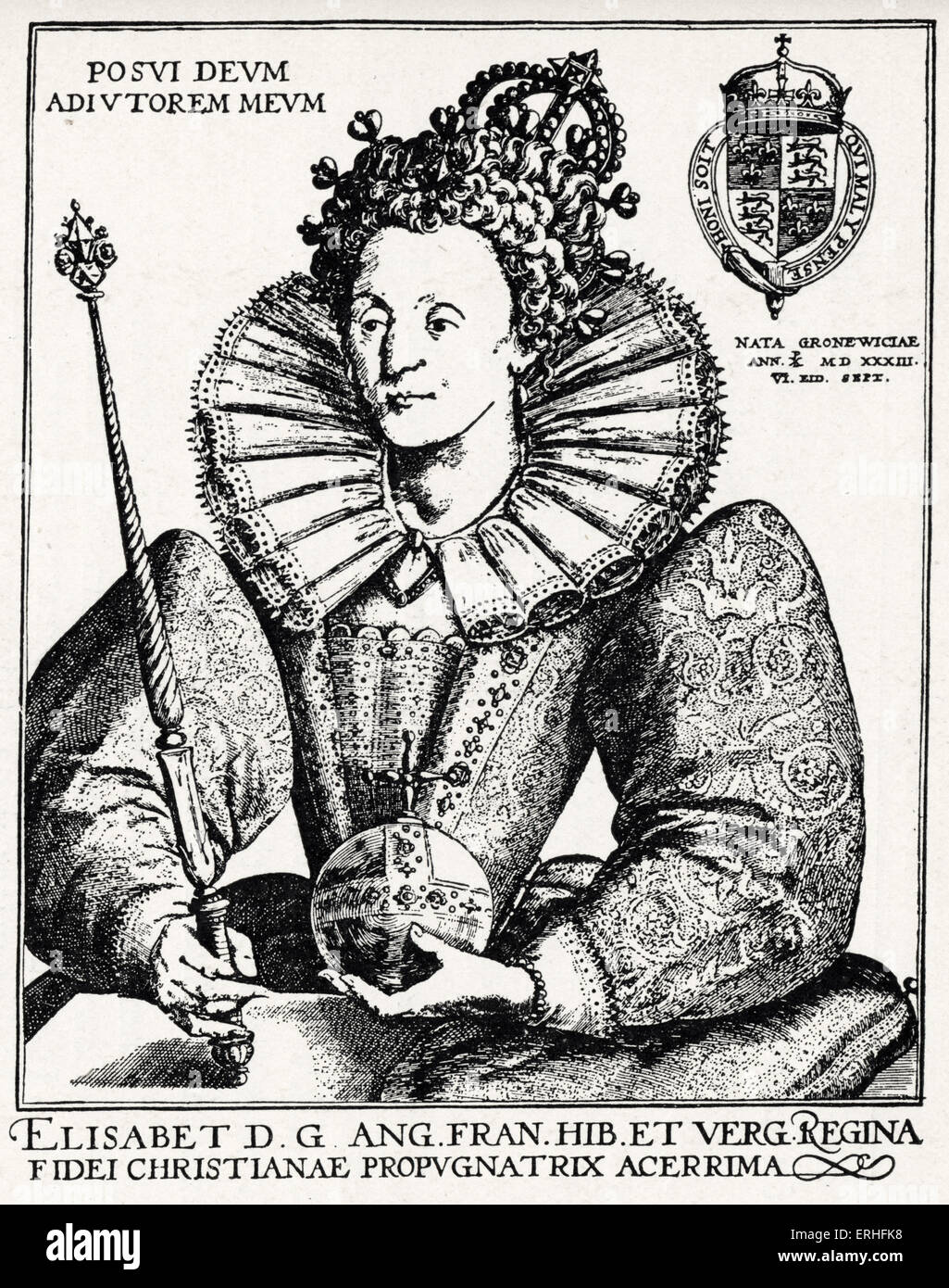 Queen Elizabeth I - portrait from an engraving by Crispin de Passe ...