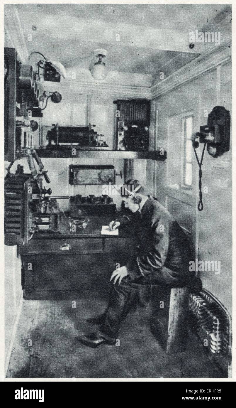 Wireless telegraph - drawing of the invention being used aboard an ...