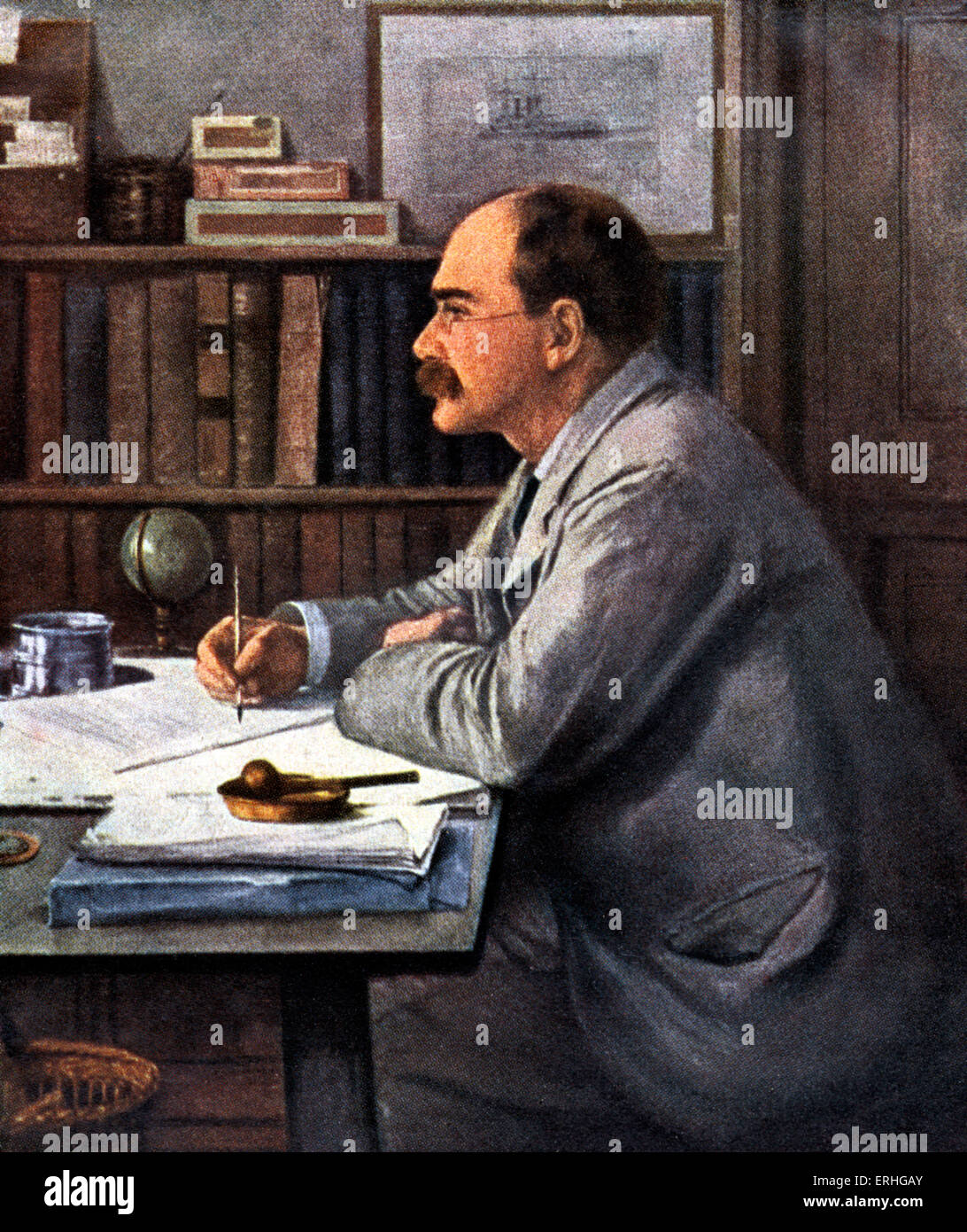 Rudyard Kipling - portrait writing by his desk. English poet and ...