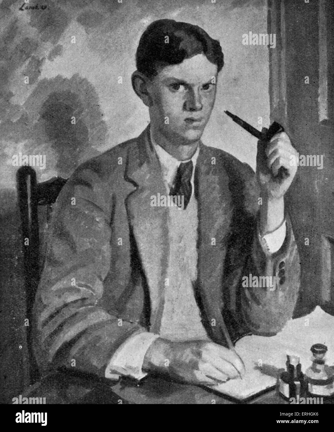 Evelyn Waugh - portrait of the British writer sitting at a desk writing ...