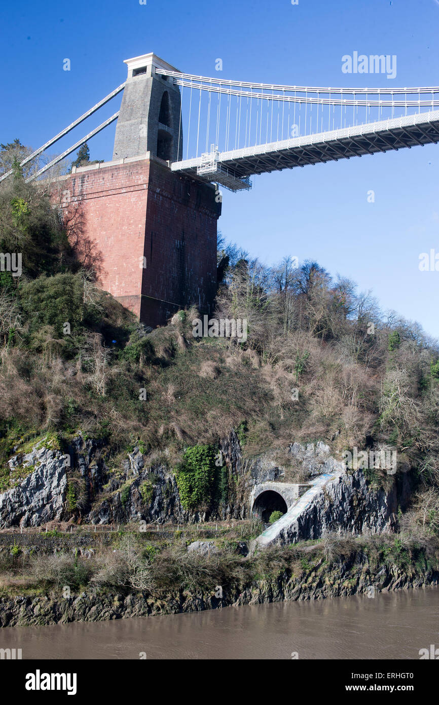 One tower of the Clifton Suspension Bridge as seen from the bottom of ...