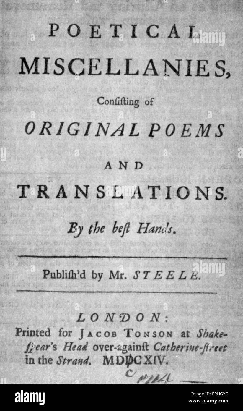 Poetical Miscellanies - title page of the first edition of the book of ...