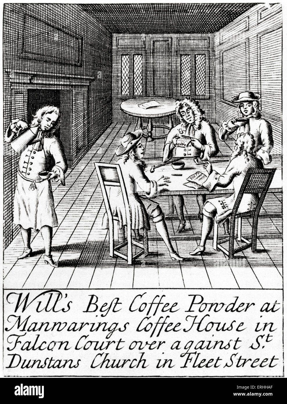 Advertisement for London Coffee House - c. 1700. Men wearing wigs ...