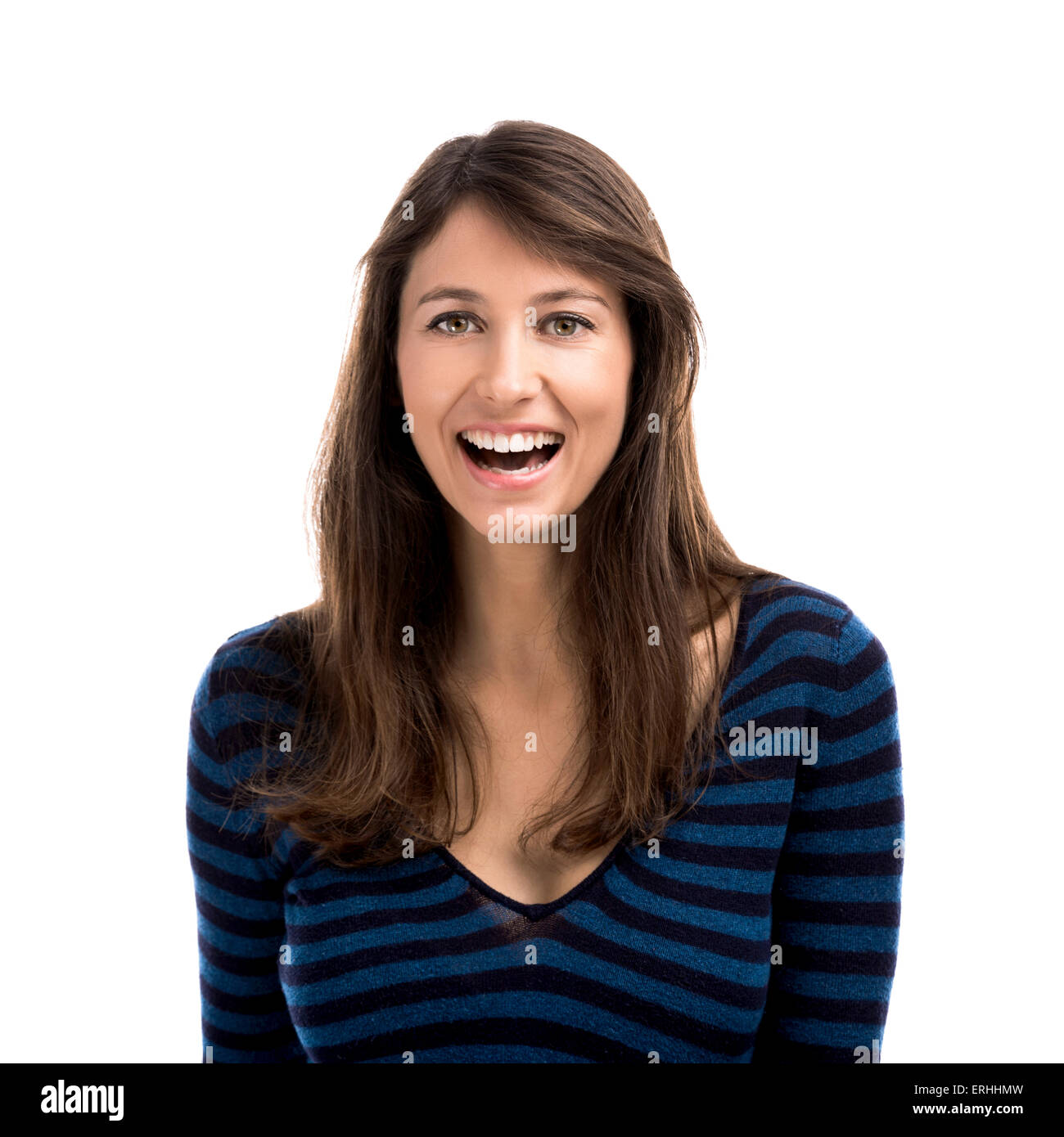Beautiful and happy woman smiling over a white background Stock Photo ...