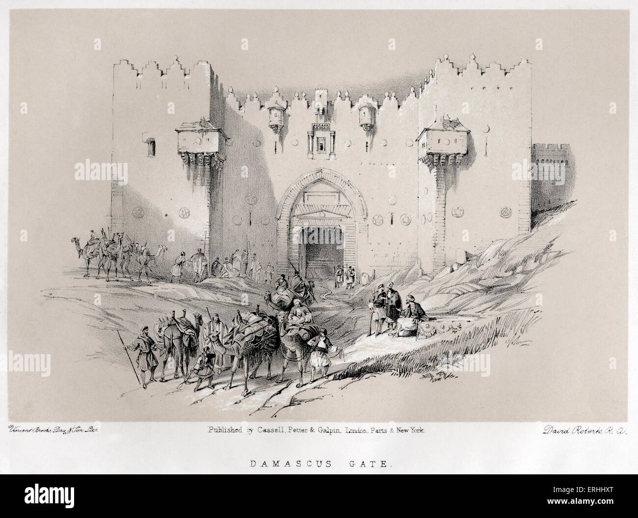 The Damascus Gate to old walled city of Jerusalem by David Roberts ...
