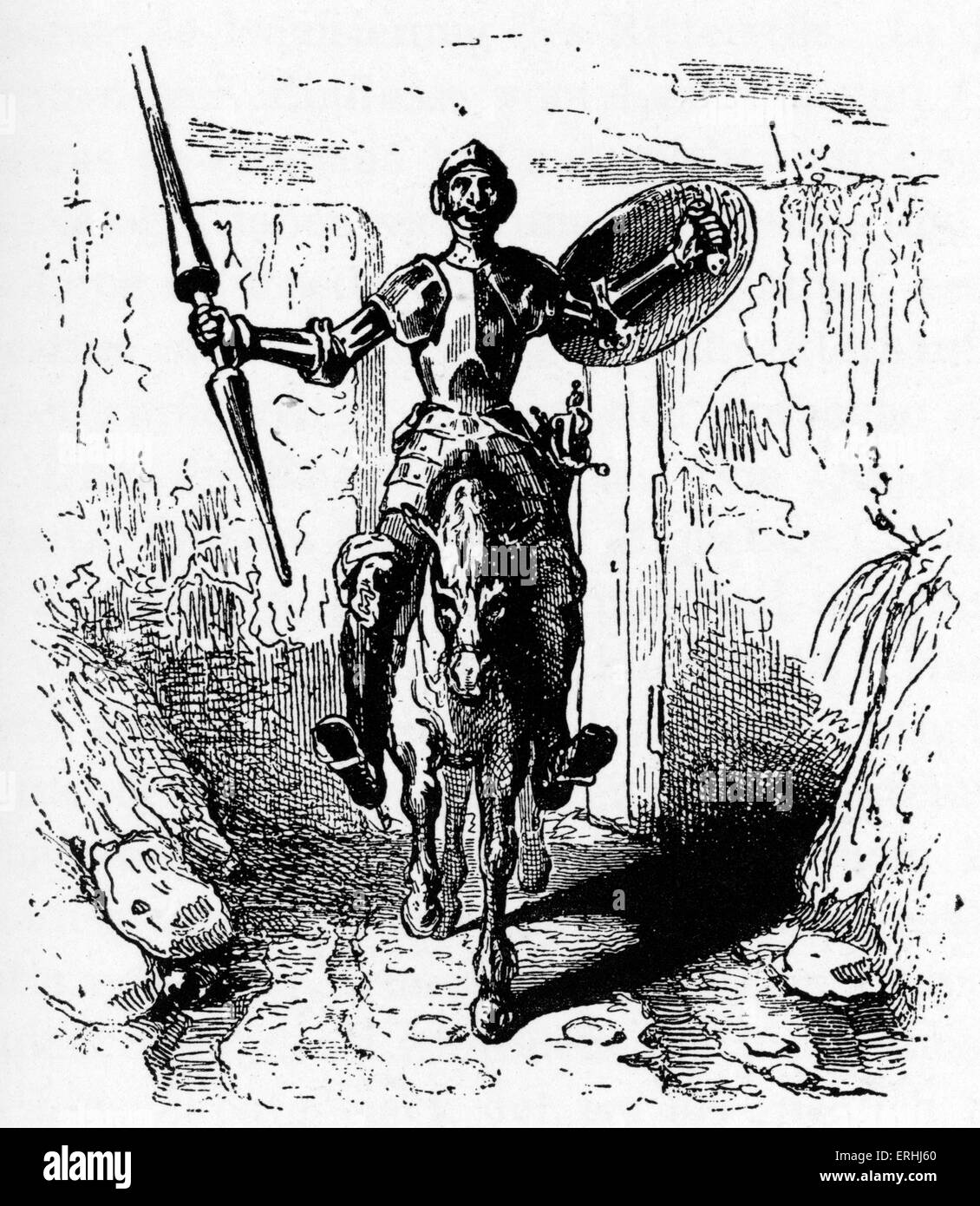 Miguel de Cervantes 's novel 'Don Quixote de la Mancha' (1605). Woodcut ...