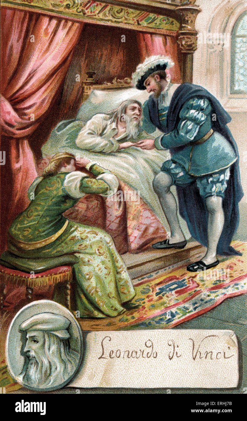 Leonardo da Vinci on his death bed. - signed portrait of the Italian ...