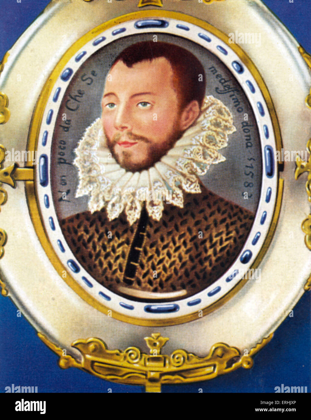 Phillip II, King of Spain. Portrait. After a minature by Isaac Oliver ...